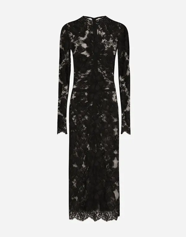 Dolce & Gabbana Calf-length Floral Lace Dress Dresses - Black