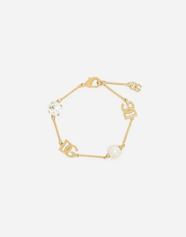 Dolce & Gabbana Bracelet With Dg Logo, Rhinestones And Beads Bijoux Metal - Gold
