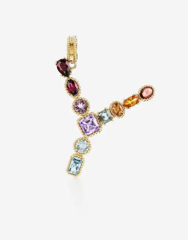 Dolce & Gabbana Charm Y Lettering 18-carat Yellow And Multicolored Gems Charms - Gold
