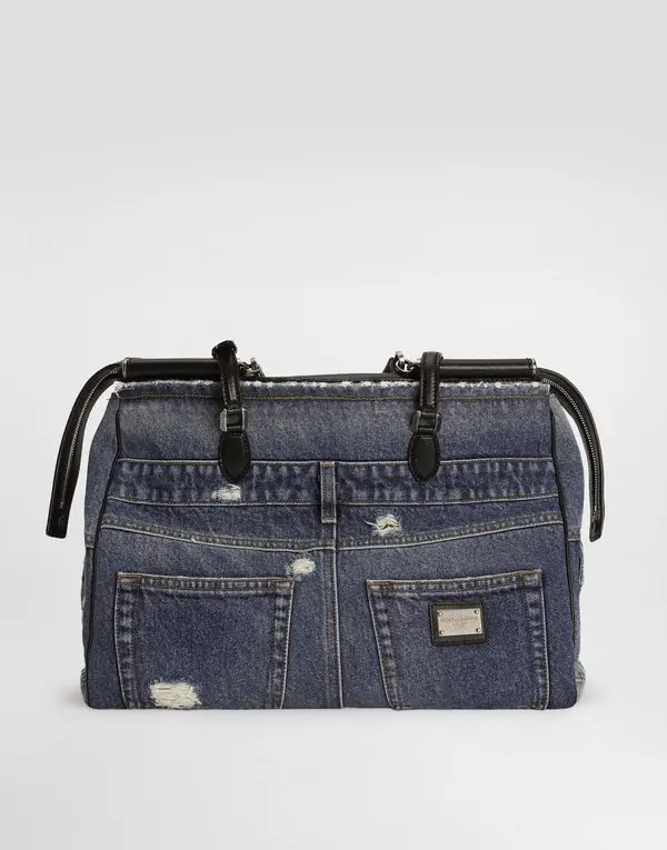 Dolce & Gabbana Vittoria Handbag In Denim Patchwork Shoppers