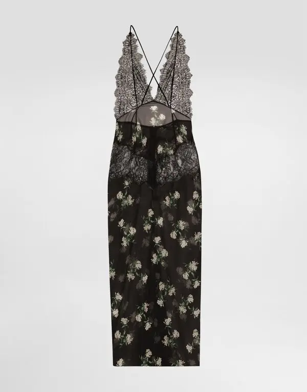 Dolce & Gabbana Violets-print Dress With Lace Insert Dresses - Multicolor