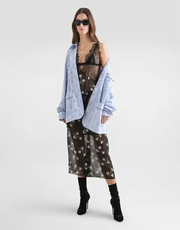 Dolce & Gabbana Violets-print Dress With Lace Insert Dresses