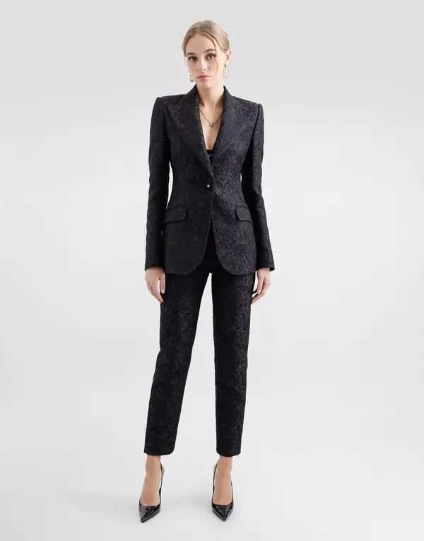 Dolce & Gabbana Tailored Quilted Floral Jacquard Trousers - Black