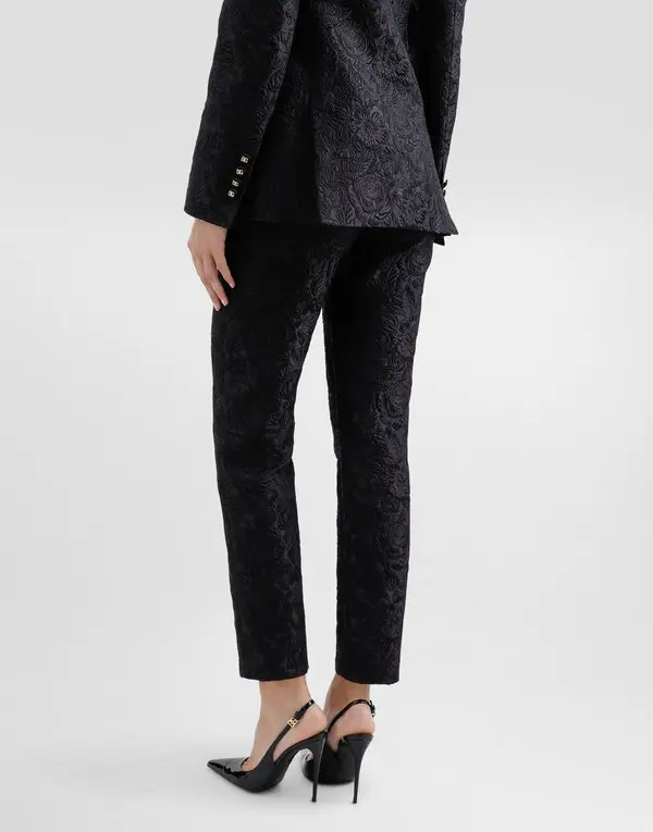 Dolce & Gabbana Tailored Quilted Floral Jacquard Trousers - Black