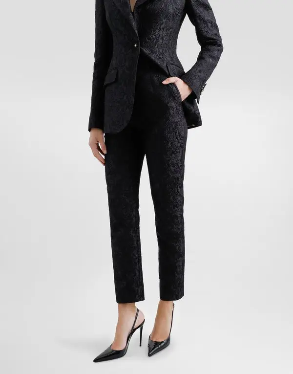 Dolce & Gabbana Tailored Quilted Floral Jacquard Trousers - Black