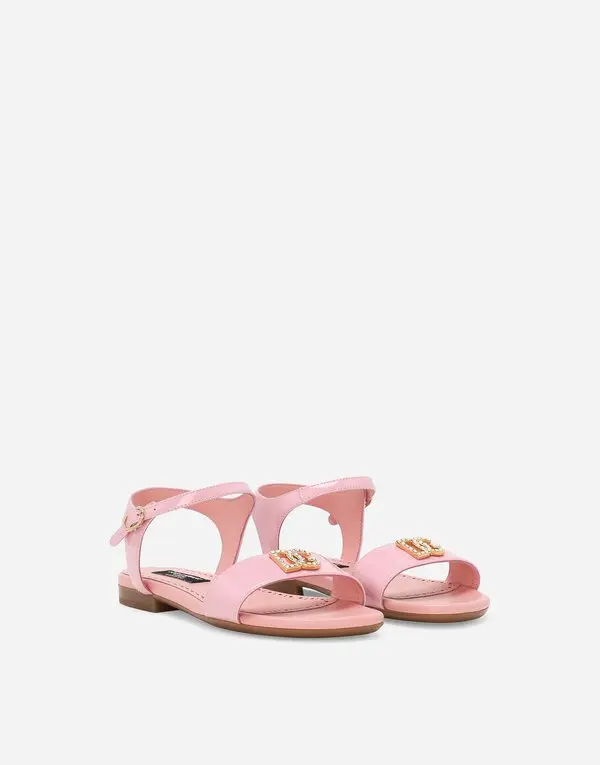 Dolce & Gabbana Patent Leather Sandals With Crystal Dg Logo