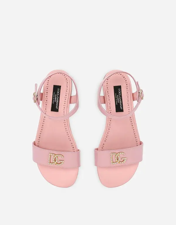 Dolce & Gabbana Patent Leather Sandals With Crystal Dg Logo