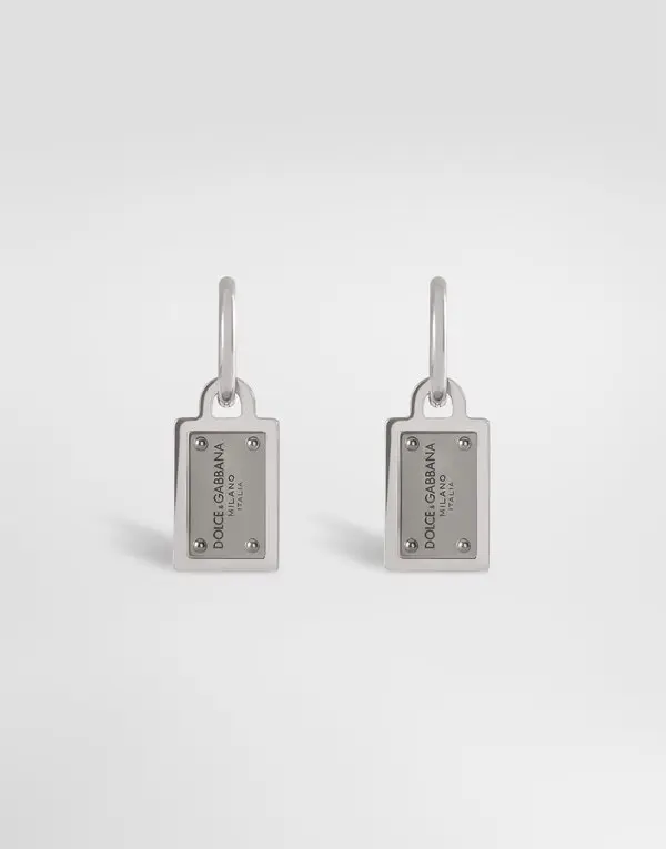 Dolce & Gabbana Palladium-plated Logo Tag Hoop Earrings - Silver