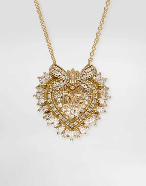 Dolce & Gabbana Devotion Necklace In 18 Carat Yellow With Diamonds And Pearl