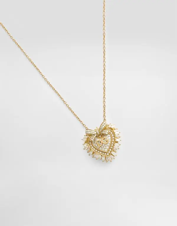 Dolce & Gabbana Devotion Necklace In 18 Carat Yellow With Diamonds And Pearl