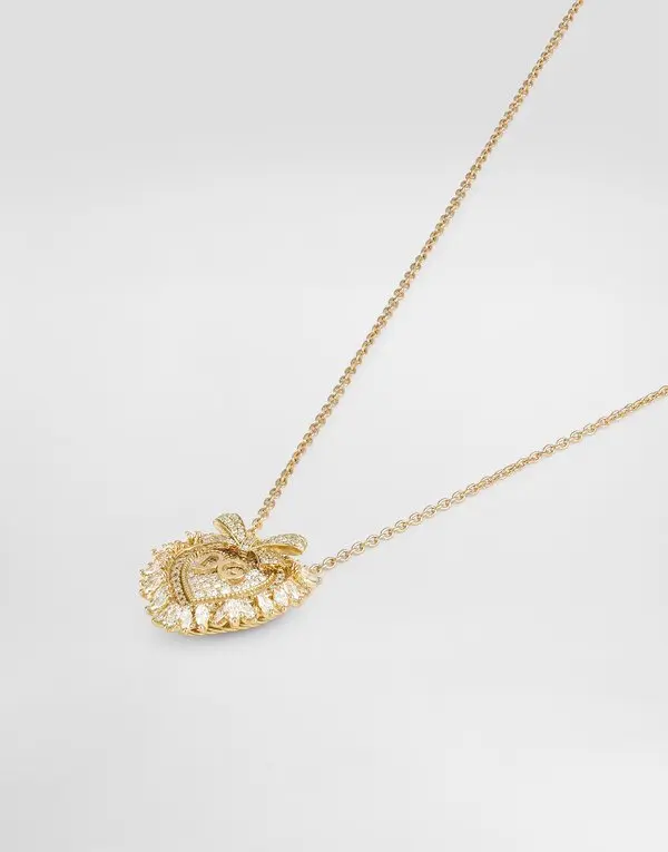 Dolce & Gabbana Devotion Necklace In 18 Carat Yellow With Diamonds And Pearl