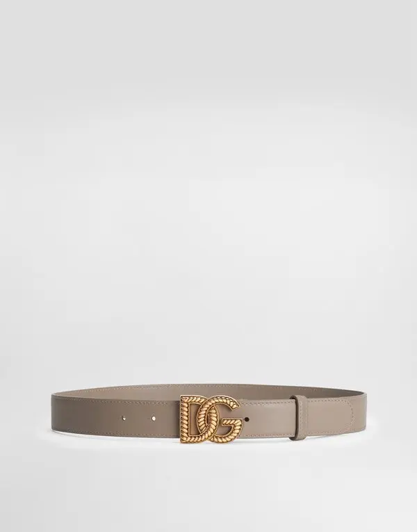 Dolce & Gabbana Plongé Calfskin Dg Logo Belt Belts - Beige