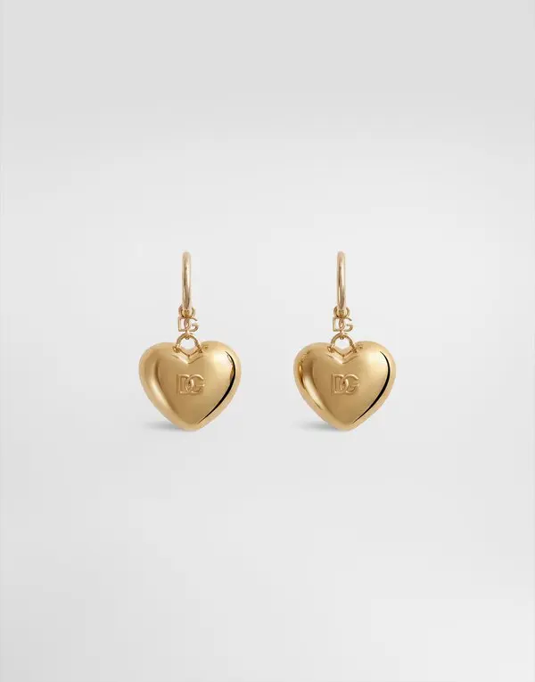Dolce & Gabbana Heart Drop Earrings With Dg Logo - Gold