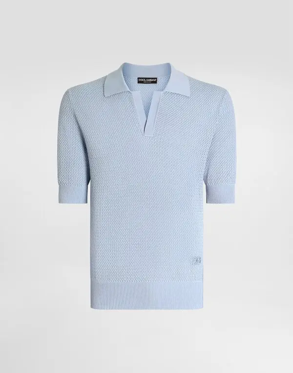 Dolce & Gabbana Micro-pattern Cotton Polo Shirt Sweaters And Cardigans Light Blue