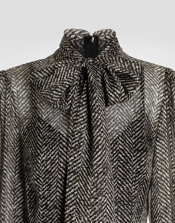 Dolce & Gabbana Silk Chiffon Chevron Print Dress