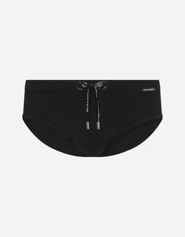 Dolce & Gabbana Swim Briefs With Label Beachwear Jersey - Black