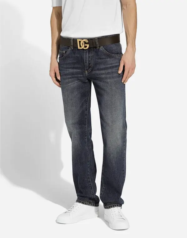 Dolce & Gabbana Leather Belt With Crossover Dg Logo Buckle