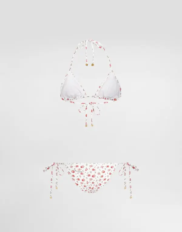Dolce & Gabbana Small Rose-print Triangle Bikini Swimwear