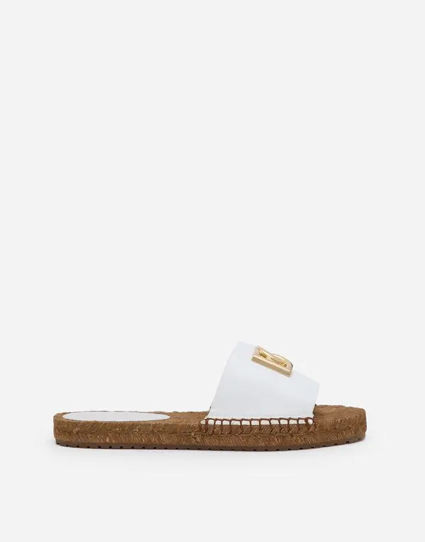 Dolce & Gabbana Nappa Leather Espadrille Sliders With Dg Logo Slides And Mules Leather - White