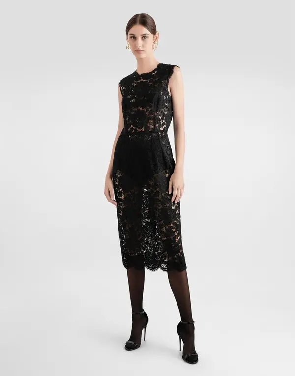 Dolce & Gabbana Sleeveless Lace Midi Dress - Black