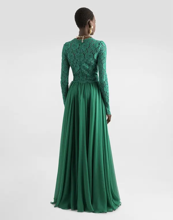Dolce & Gabbana Long Sleeve Lace And Chiffon Gown