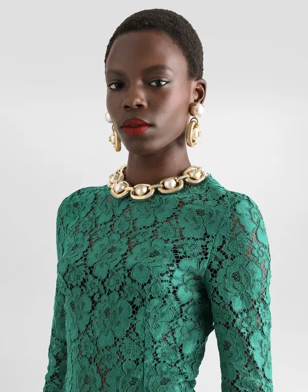 Dolce & Gabbana Long Sleeve Lace And Chiffon Gown