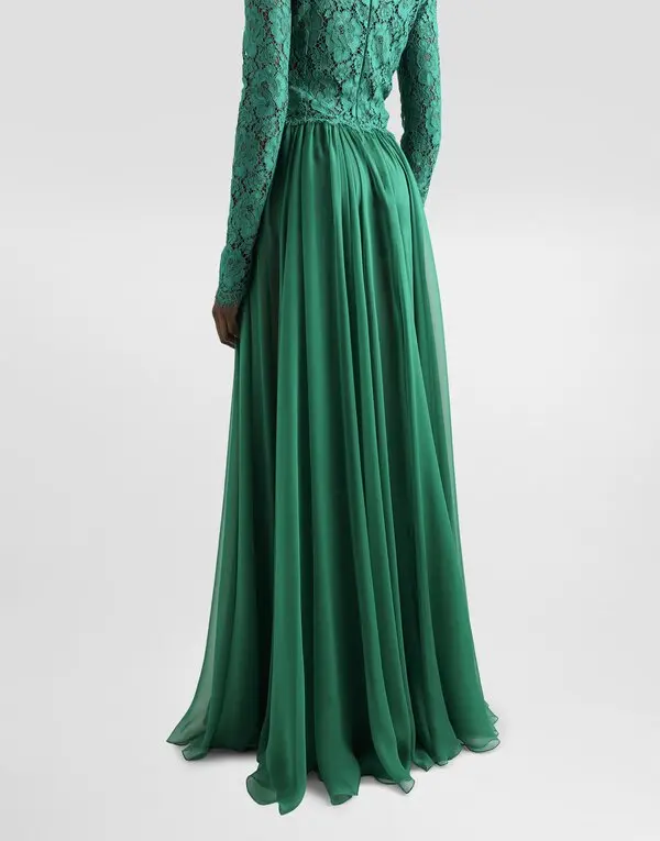Dolce & Gabbana Long Sleeve Lace And Chiffon Gown