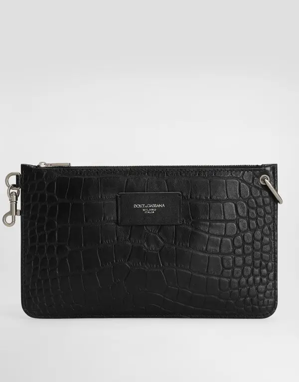 Dolce & Gabbana Crocodile-print Calfskin Toiletry Bag Briefcase And Clutches - Black