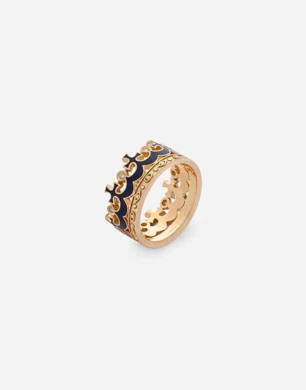 Dolce & Gabbana Crown Ring With Blue Enamel And Diamonds