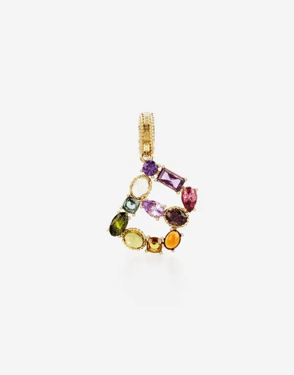 Dolce & Gabbana B Alphabet Charm In 18kt Yellow And Multicolored Gemstones Charms - Gold