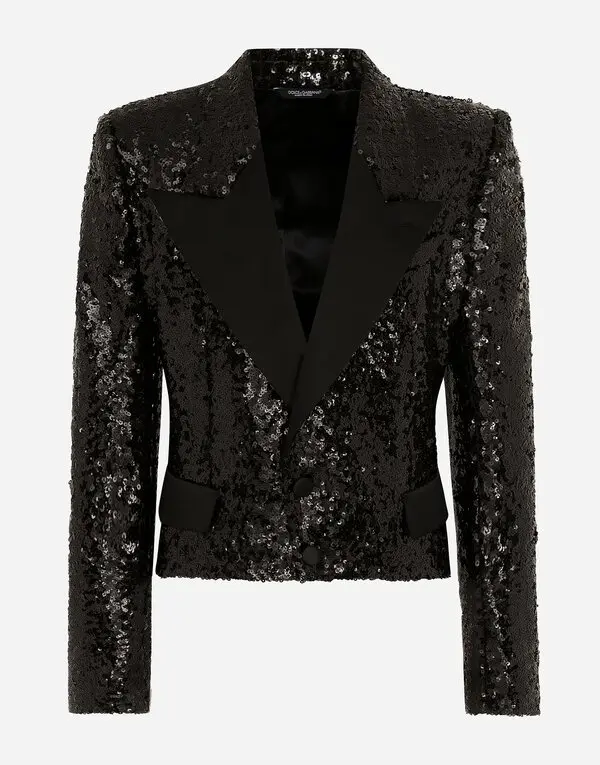 Dolce & Gabbana Short Single-breasted Jacket With Sequin Embellisht Suits And Blazers