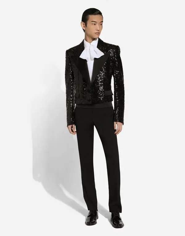 Dolce & Gabbana Short Single-breasted Jacket With Sequin Embellisht Suits And Blazers