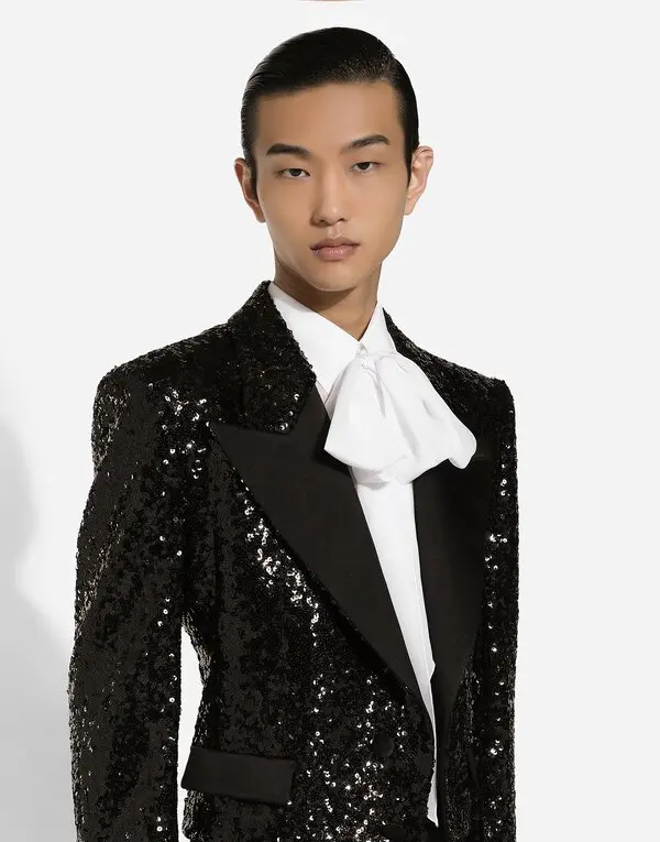 Dolce & Gabbana Short Single-breasted Jacket With Sequin Embellisht Suits And Blazers