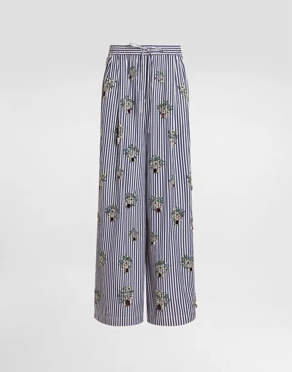 Dolce & Gabbana Poplin Trousers With Crystal Flower Embroidery Pants And Shorts Multi-colored - Multicolor