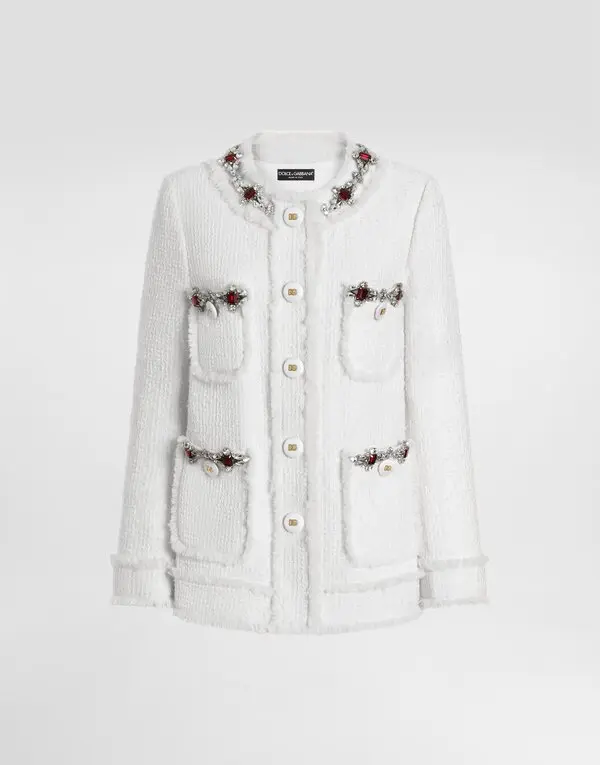 Dolce & Gabbana Single-breasted Tweed Jacket With Jewel Embroidery Blazers - White