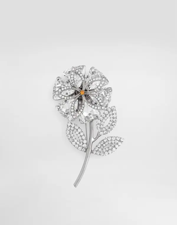 Dolce & Gabbana Maxi Flower Brooch With Rhinestones And Pearl - Silver