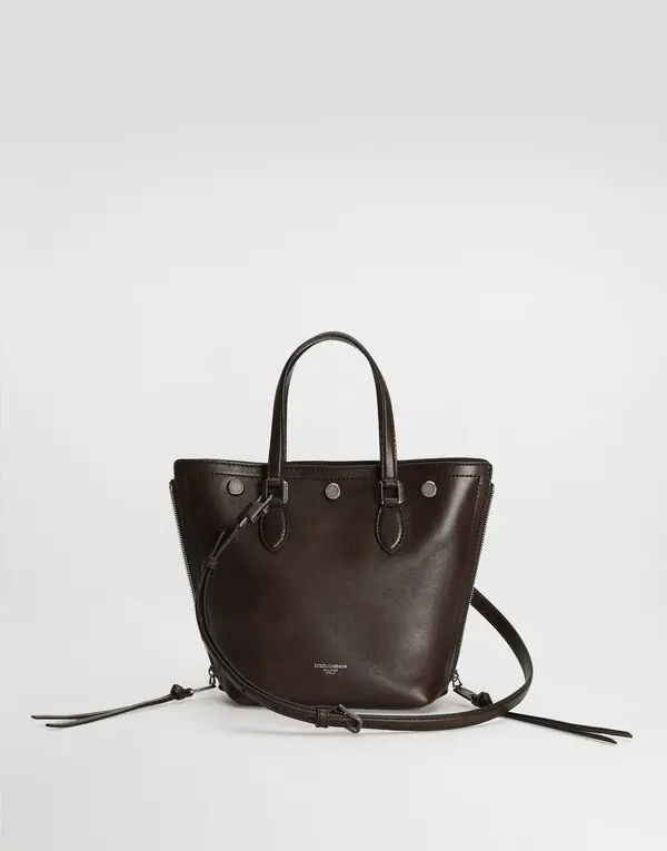 Dolce & Gabbana Atene Tempesta Calfskin Shopping Bag Crossbody Bags - Brown