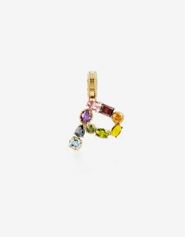 Dolce & Gabbana Alphabet P Charm In 18-karat Yellow And Multicolored Gemstones Charms - Gold