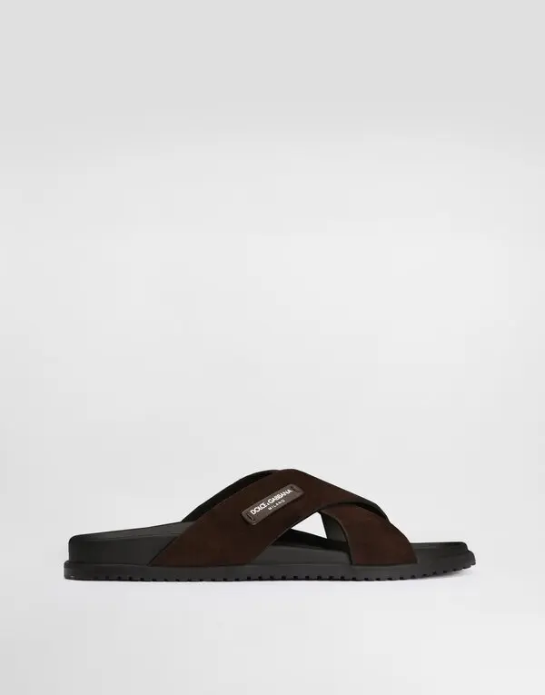 Dolce & Gabbana Brown Suede Cross-strap Sandals - Multicolor