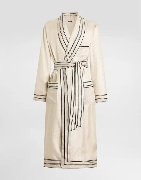 Dolce & Gabbana Logo And Stripe-print Twill Robe Underwear And Loungewear - Multicolor