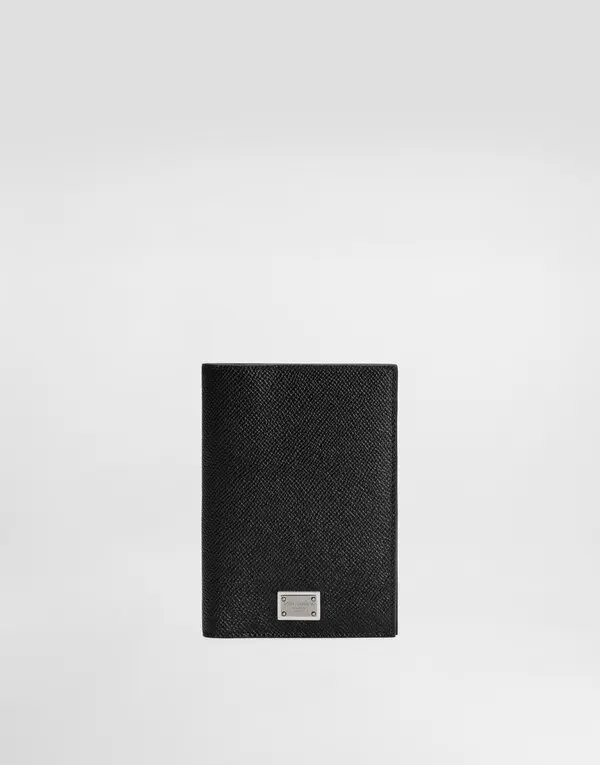 Dolce & Gabbana Calfskin Passport Holder With Logo Tag Wallets And Small Leather Goods Leather - Black