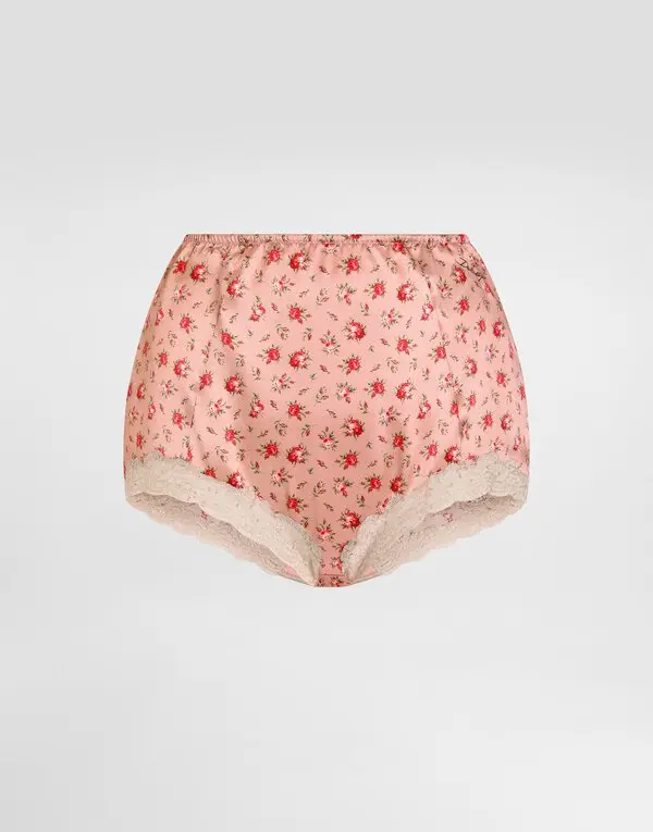 Dolce & Gabbana Small Rose-print Lace And Satin Briefs Underwear - Multicolor