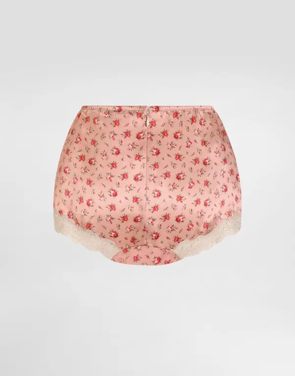 Dolce & Gabbana Small Rose-print Lace And Satin Briefs Underwear