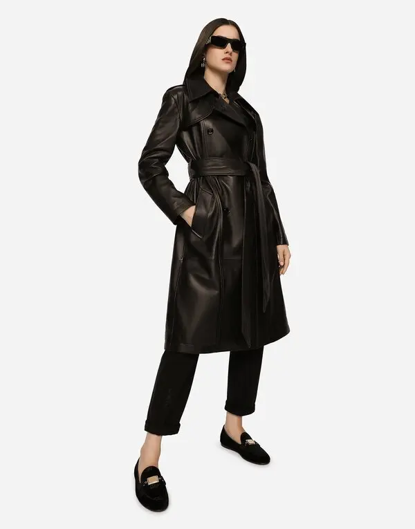 Dolce & Gabbana Single-breasted Leather Trench Coat - Black