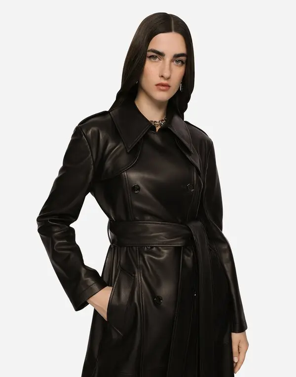 Dolce & Gabbana Single-breasted Leather Trench Coat - Black