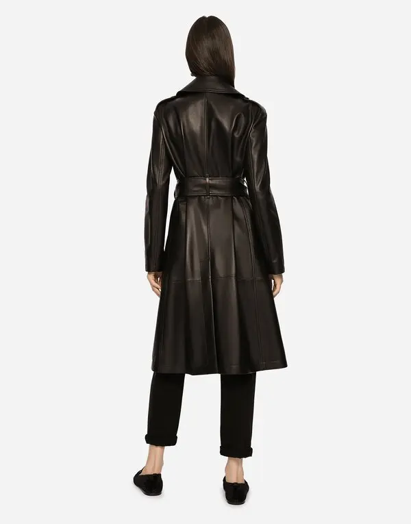 Dolce & Gabbana Single-breasted Leather Trench Coat - Black