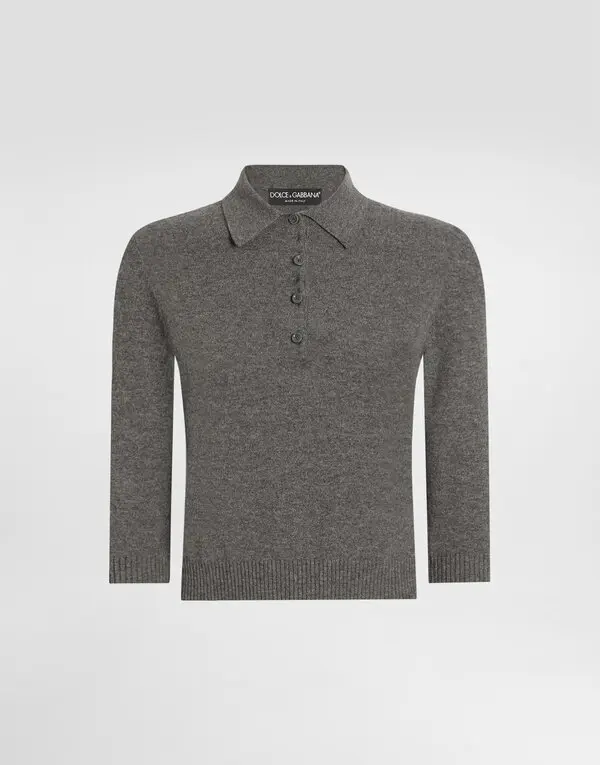 Dolce & Gabbana Cashmere Polo Sweater Sweaters And Cardigans Gray - Grey
