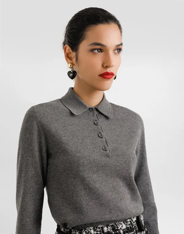 Dolce & Gabbana Cashmere Polo Sweater Sweaters And Cardigans Gray