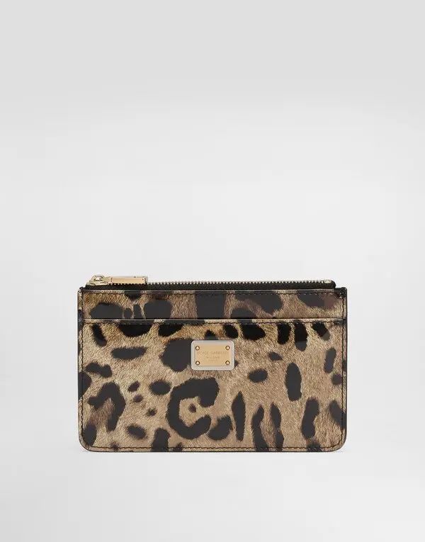 Dolce & Gabbana Medium Leopard-print Polished Calfskin Card Holder With Zipper Wallets And Small Leather Goods Leather - Animal Print