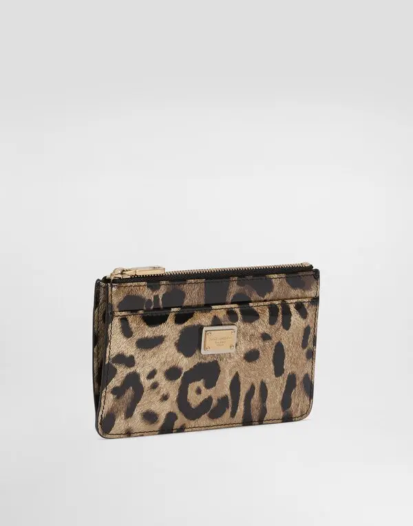 Dolce & Gabbana Medium Leopard-print Polished Calfskin Card Holder With Zipper Wallets And Small Leather Goods Leather - Animal Print